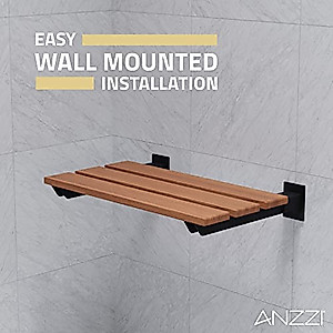 Bohemian 18.7 in. Teak Wall Mounted Folding Shower Seat in Matte Black