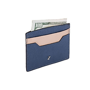Zinda Genuine Leathers Card Holder Unisex Slim Wallet RFID Protection (Blue/Beige)