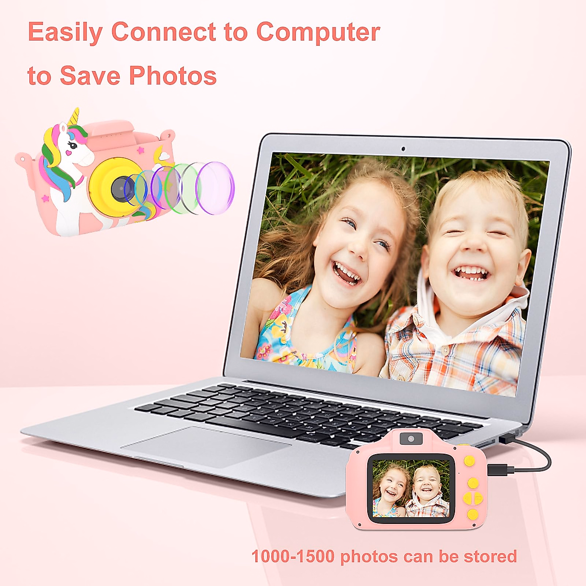 SELPONT Toys for Girls Ages 3-8+, Upgrade Kids Selfie 1080P Digital Video Camera for Toddler with Cartoon Silicone Cover, Christmas Birthday Gifts for Girls, Portable Camera with 32GB SD Card-Pink