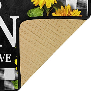 White Buffalo Plaid Custom Kitchen Rugs Non Slip Sunflower Kitchen Floor Mats Cushioned Personalized Kitchen Mats and Rugs Washable Anti Fatigue Mats for Sink Laundry Standing Home Decor - 39x20 in