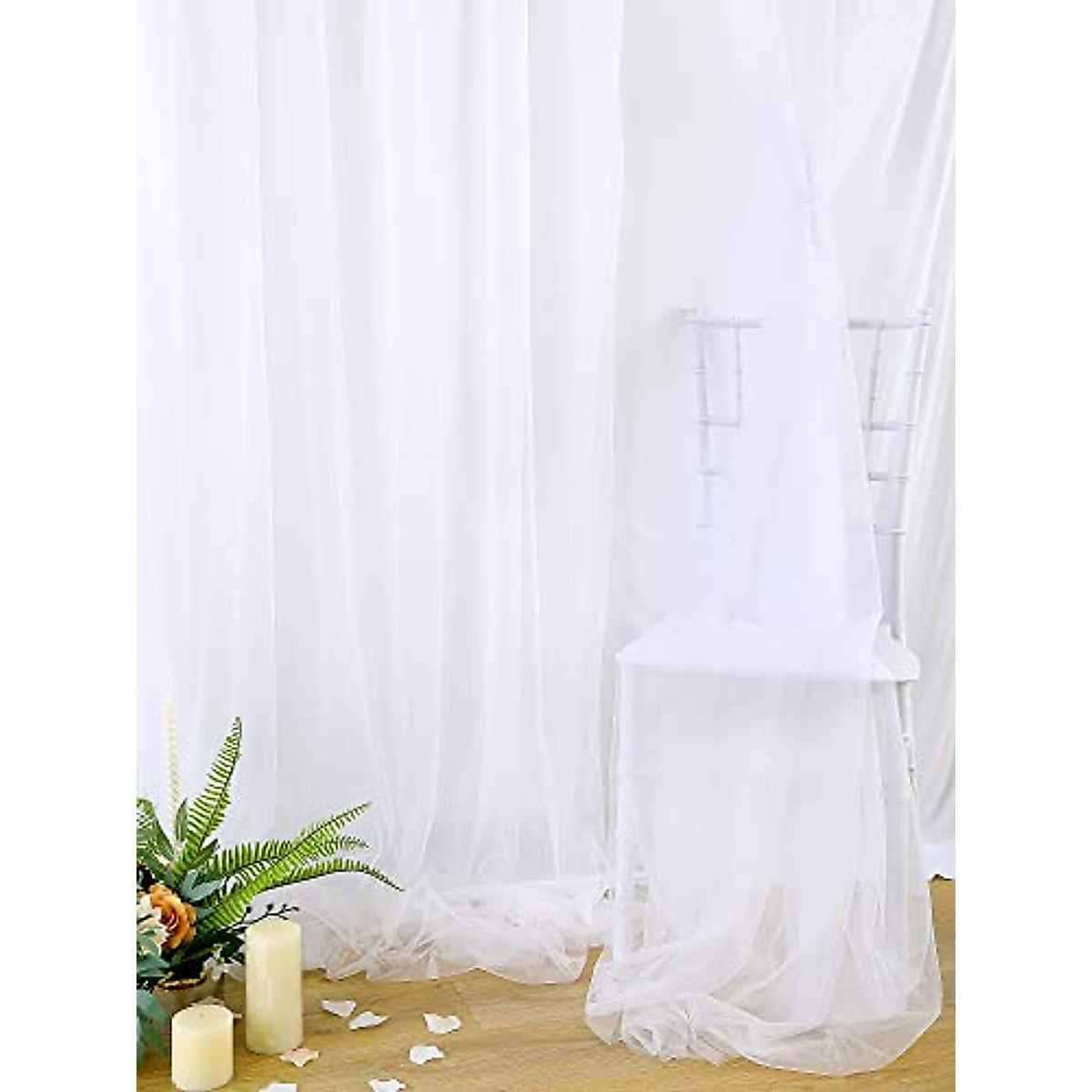 White Tulle Backdrop Curtains for Baby Shower Parties Wedding,3 Layer Sheer Photo Drape Backdrop for Photography Props 5 ft X 7 ft