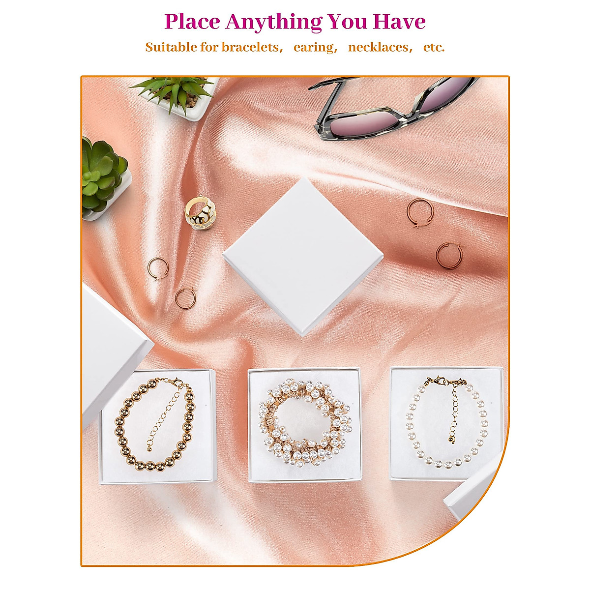 MESHA Cardboard Jewelry Gift Boxes for shipping, Glossy Small Gift boxes for Necklace Ring Bracelet Earring Cotton Filled Jewlery Box with Lids, White 3.5x3.5x1 Inch, 20 Pieces