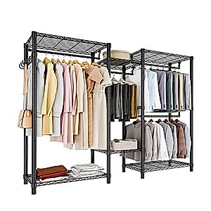 Fancihabor Clothes Rack, Heavy Duty Clothing Racks for Hanging Clothes, Freestanding & L-shaped Closet Free Switching (Diameter 0.75 inch, Black)