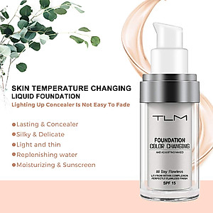 TLM Colour Changing Foundation, Flawless Color Changing Foundation Makeup Base Moisturizing Liquid Foundation for Women Girls SPF15, Sunscreen, Non-greasy, Non-marking, Long lasting(2Pack)