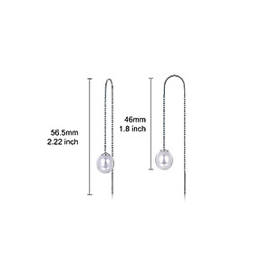 MOLAH 925 Sterling Silver Genuine Cultured Freshwater Pearl 8-8.5mm Threader Earrings Rhodium Plated
