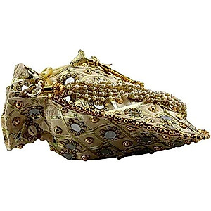 Gold Potli Wristlets Ethnic Potli For Women's | Designer Rajasthani Style Royal Clutch Silk Batwa | Zari Work Potli | Bridal Potli | Potli Bags