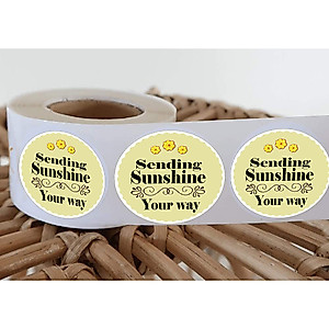 YOUOK Sending Sunshine Your Way Stickers,1.5 inch Sunshine Thank You Themed Labels for Small Business,Handmade Goods Packaging ,Envelopes, Postcards Mail(500PcsRoll)