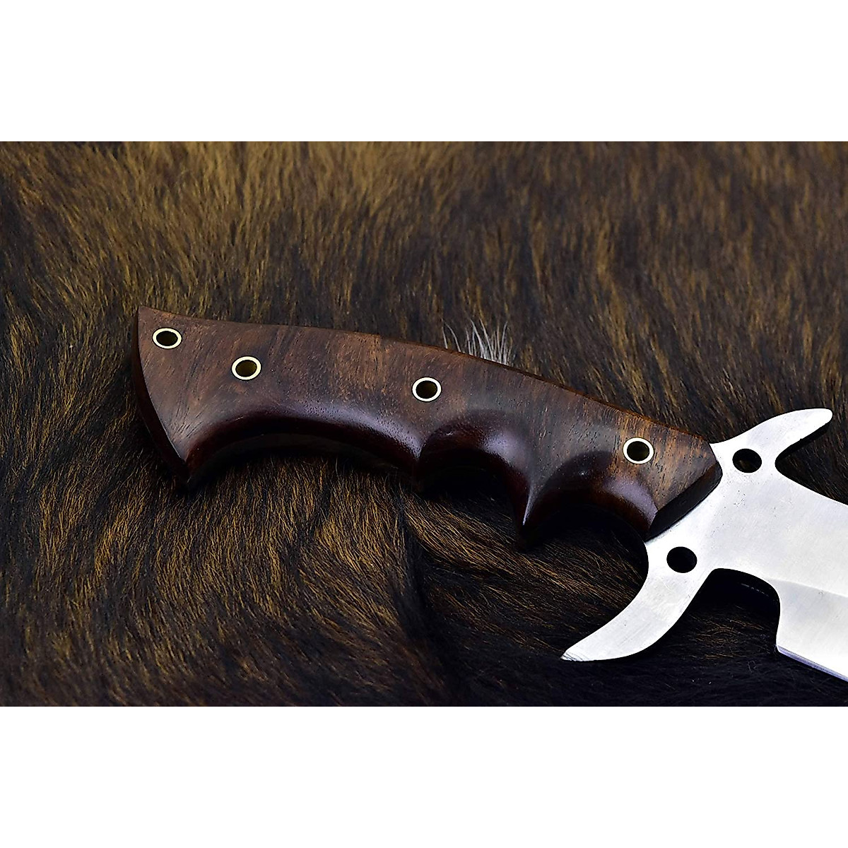 DKONLY-BLADES USA: Custom Handmade D2 Steel Full Tang Hunting Barong Camp Knife with Rose Wood Handle & Leather Sheath (AM46), Brown, Full Size 17.5'' Handle Size 5.5'' Blade Size 12''