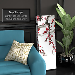 Red Lantern 4 ft. Short Double Sided Plum Blossom Canvas Folding Screen 6 Panel Freestanding Partition and Separator for Modern and Contemporary Bedroom, Home Office, Studio, Dorm, Apartment