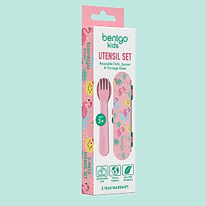 Bentgo Kids Utensil Set - Reusable Plastic Fork, Spoon & Storage Case - BPA-Free Materials, Easy-Grip Handles, Dishwasher Safe - Ideal for School Lunch, Travel, & Outdoors (Tropical)