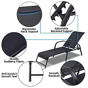 Giantex Outdoor Patio Chaise Lounge Chair, Adjustable Lounge Chairs Patio Seating Furniture, 5 Adjustable Positions, Backyard Lawn Sling Chaise for Beach Yard Pool (2)