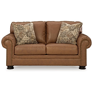 Signature Design by Ashley Carianna Classic Leather Match Loveseat with Nailhead Trim, Dark Brown