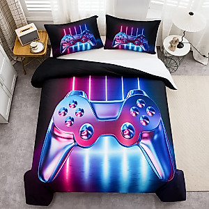 Boys Gamer Bedding Set Twin Size,Kids Girls Gaming Comforter Cover Gamer Decor Duvet Cover for Teens Youth Modern Gradient Gamepad Bedspread Cover with 1 Pillowcase,Soft Neon Games Bedding Collection