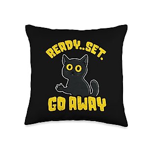Funny Cat Lover Quote Gift Sarcastic Go Away Black Cat Throw Pillow, 16x16, Multicolor
