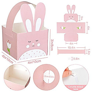 Whaline 24pcs Easter Treat Boxes Happy Easter Gift Box with Handle Cute Bunny Rabbit Easter Basket Containers Rabbit Shape Candy Goody Cookie Box Holder For School Classroom Party Favor Supplies
