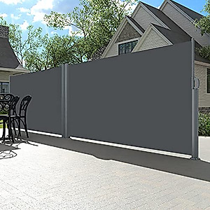 PATISOL 236"x71" Retractable Side Awning Full Aluminum Patio Outdoor Privacy Divider, Water & UV Resistant, Folding Sun Shade Privacy Wind Screen for Garden, Pools, Backyard, Balcony (Dark Grey)