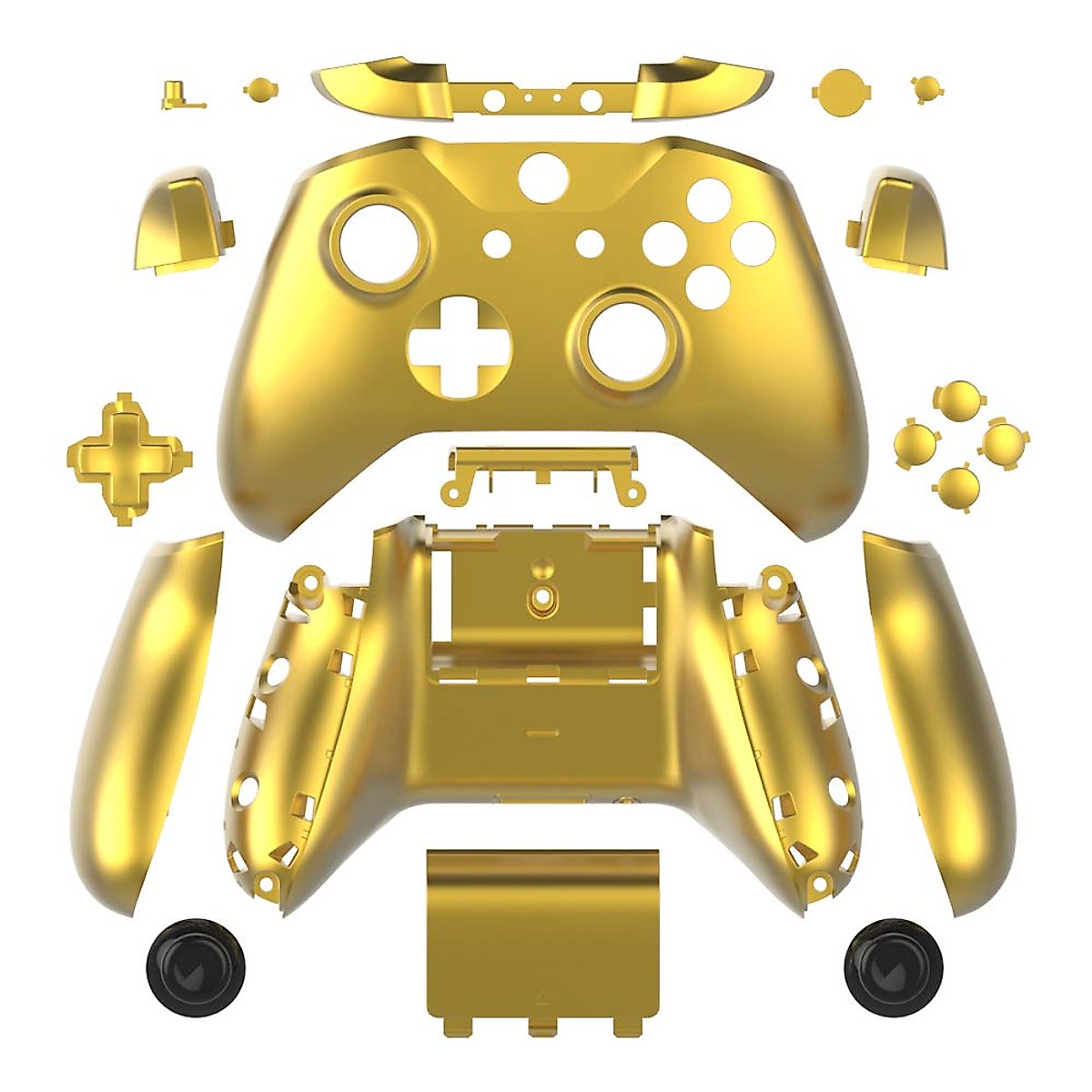 WPS Chrome color Case Housing Full Shell Set Faceplates + ABXY Buttons + RB LB Bumpers + Right/Left Rails for Xbox One S Slim (3.5 mm Headphone Jack) Controllers (Chrome Gold) for 1807 version