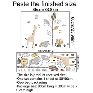 Laoyello Safari Elephant Tree Wall Decals Peel and Stick Giraffe Stickers Jungle Nursery Wallpaper Boho Rainbow Baby Room Wall Decor