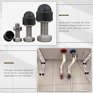 Mardatt 160Pcs 6 Sizes Bolt Covers Screw Caps Assortment Kit M4 M5 M6 M8 M10 M12 Plastic Acorn Nut Dome Hex Cap Cover for Protecting Hexagon Screws Bolts,Black