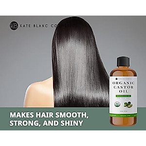 Kate Blanc Cosmetics Castor Oil 16oz - USDA Certified Organic. Cold-Pressed, 100% Pure, Hexane-Free. Promote Growth for Hair, Eyelashes, Eyebrows. Moisturizing For Dry Skin