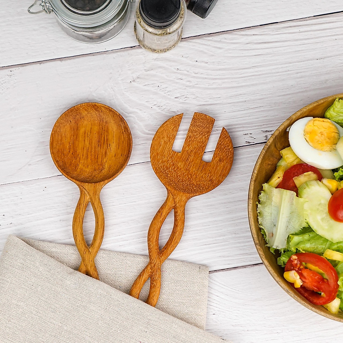 JABIHOME Wooden Salad Serving Utensils Set, Valentines Day Gifts for Her, Wooden Salad Servers, Handmade Cooking Gifts for Mom, Hostess Gifts for Women, Gifts for Mom