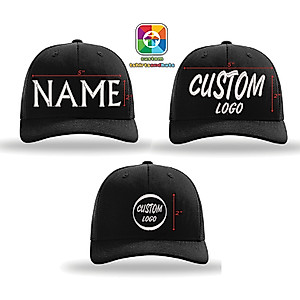 Baseball Premium Fitted Flat Brim Flex Fit Hat Custom Personalized Logo Elastic Closure Hat for Men and Women Custom Embroidered (L/XL, Black)