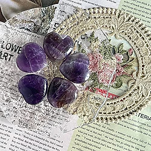 Goplemo Amethyst Heart Crystals Natural Healing Crystals Heart Love Stones 1.2 Inches Polished Carved Pocket Palm Rocks Reiki Balancing Meditation with Gift Bag 5pcs