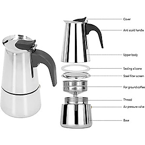 Italian Stainless Steel Coffee Maker Moka Pot: Stovetop Espresso Coffee Maker Moka Pot