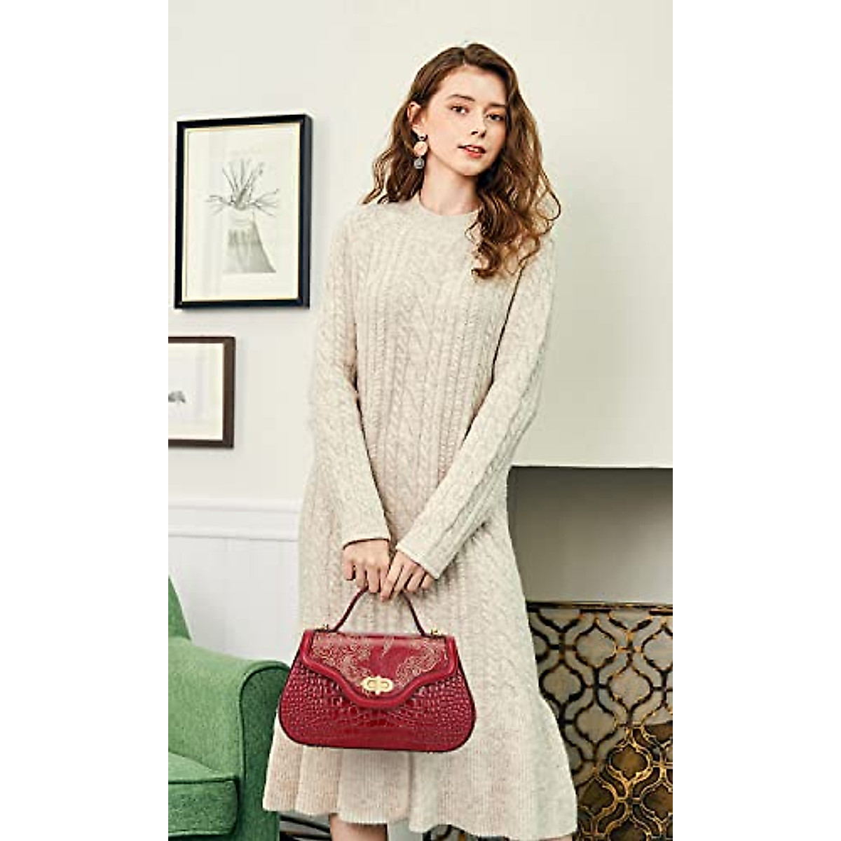 PIJUSHI Designer Crossbody Purses and Handbags for Women Crocodile Leather Satchel Bag (66522 Red)