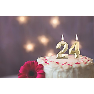 2 inch Gold 24 Birthday Candles, 3D Diamond Number 24th Cake Topper for Boys Girls Birthday Party Decorations Theme Party