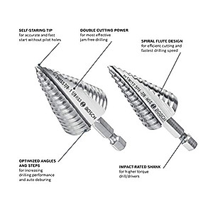 BOSCH SDC2 3/16 In. to 7/8 In. High-Speed Steel Turbo Step Drill Bit