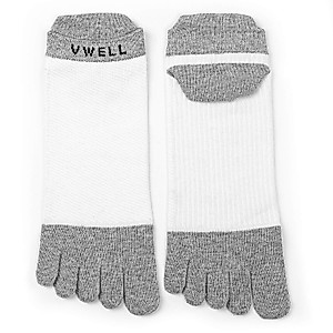 VWELL Cotton Toe Socks Five Finger Socks No Show Crew Athletic Running Socks 4 Pairs,Size 7-11