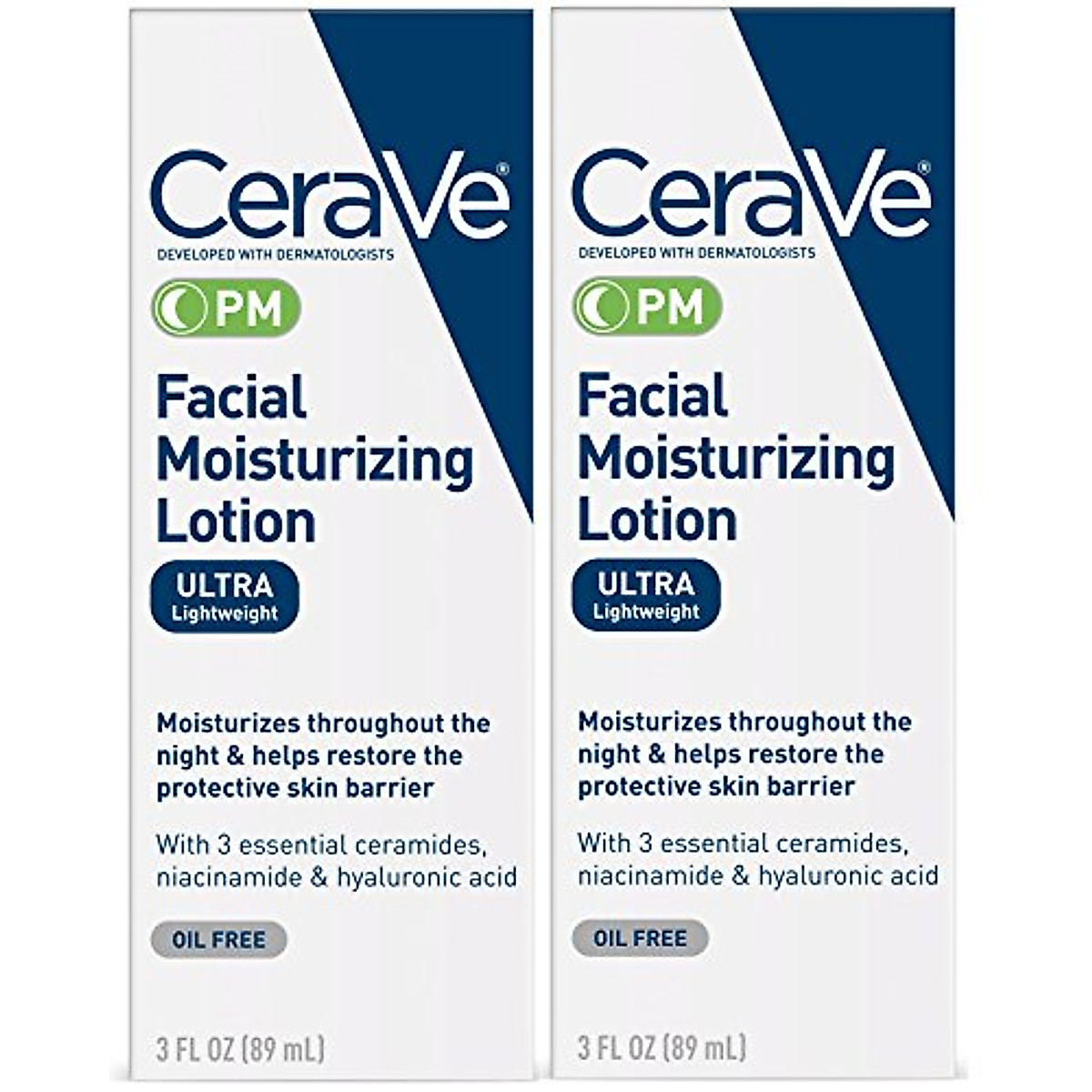 CeraVe Facial Moisturizing Lotion PM | 3 Ounce (Pack of 2) | Ultra Lightweight, Night Face Moisturizer | Fragrance Free
