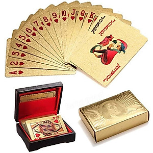 Gold Plated Playing Cards Poker with Wooden Gift Box Case Make Your Magic Tricks More Luxurious & Creative for Family & Friend