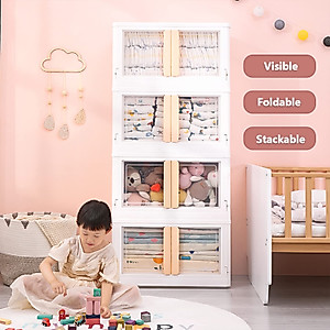 HANAMYA Folding and Stackable Container with Doors and Handles | Storage Container | Storage Organizer | Storage Totes | Trunk Organizer, 72 Liter, Set of 2, White&Cream Handle