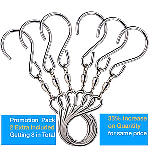 HS's Creation 6 Pack Dual Swivel S Hooks for Indoor Outdoor Organization Spinning Hanger Wind Chimes Spinner Prism Windsocks Hanging Plant Hanging Crystal Ornaments Rainbow Maker Pendant Etc.