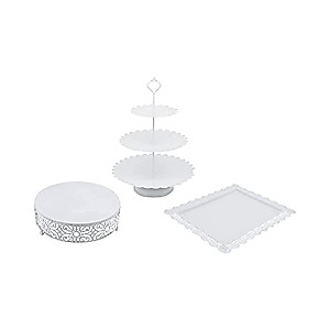 Xeternity-Made XMSound 3 Pieces Cake Stand Set ,White Metal Cupcake Holder Dessert Display Plate ,Decor Serving Platter for Wedding Birthday Parties Celebration
