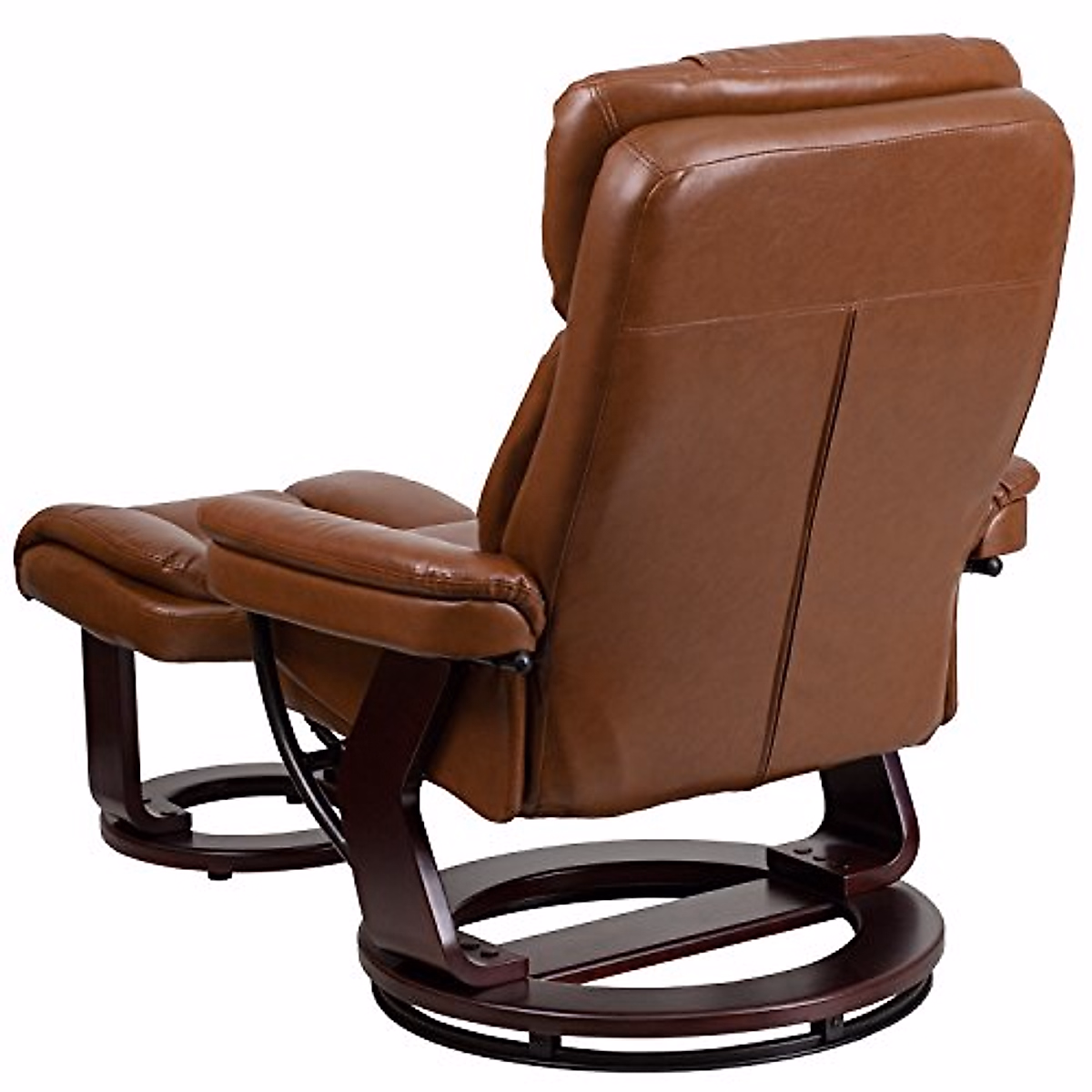 Flash Furniture Allie Contemporary Multi-Position Recliner and Curved Ottoman with Swivel Mahogany Wood Base in Brown Vintage LeatherSoft