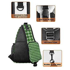 Sling Backpack, St. Patrick's Day Shamrock Green Diamond Lattice Waterproof Lightweight Small Sling Bag, Travel Chest Bag Crossbody Shoulder Bag Hiking Daypack for Women Men