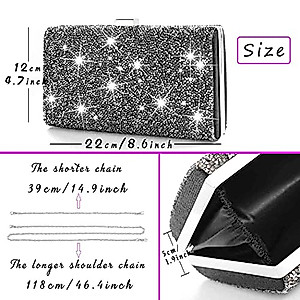 ELABEST Glitter Evening Clutch Bag Rhinestone Handbag Crossbody Purse Wedding Party Bag for Women and Girls (Single-sided black and silver crystal)
