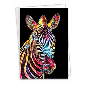NobleWorks Birthday Greeting Card with 5 x 7 Inch Envelope (1 Card) BdayRainbow Zebras-Head C10327BBDG
