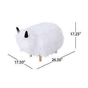 Christopher Knight Home Kamla Furry Yak Ottoman, White, Natural Finish
