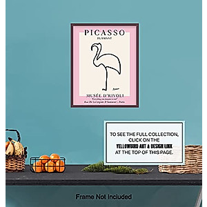 Pablo Picasso Poster 8x10 - Mid-Century Modern Decor - Minimalist Room Decor - Abstract Wall Art - Gallery Wall Art - Pink Flamingo Decor - Line Art Wall Decor - Museum Poster - Tropical Beach House