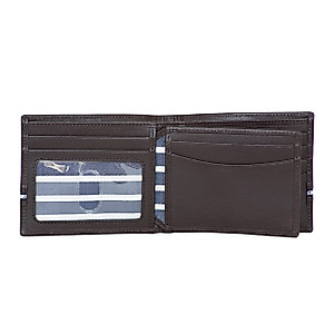 Nautica Mens Classic Leather Bifold Rfid (Available In Smooth Or Pebble Grain) Wallet, Logo Ribbon - Brown