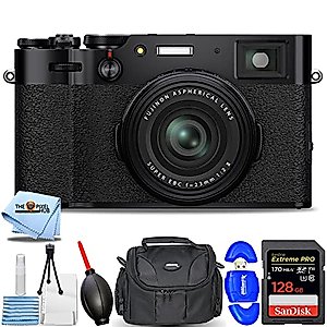 Pixel Hub FUJIFILM X100V Digital Camera (Black) 16643000-7PC Accessory Bundle Includes: Sandisk Extreme 128GB SD, Card Reader, Gadget Bag, Blower. Microfiber Cloth and Cleaning Kit