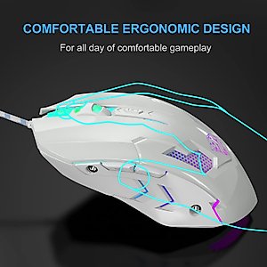 aMZCaSE Wired Mouse, RGB Optical Computer Mouse, USB Corded Mouse with 6 Buttons, 7200 DPI Adjustable Office and Home Wired Gaming Mouse for Laptop Windows PC Desktop Notebook-White