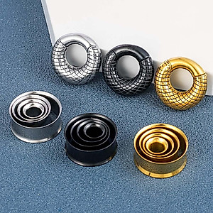 LADEMAYH 2 Pairs Set Stainless Steel 2g Hoop and 00 Gauges for Women, Silver 00g Plugs Gauges for Ears, Ear Stretching Expander Gauges Body Jewelry