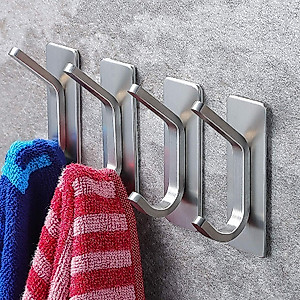 YIGII Towel Hooks + Paper Towel Holder Under Cabinet - Self Adhesive for Kitchen,SUS-304 Stainless Steel Brushed