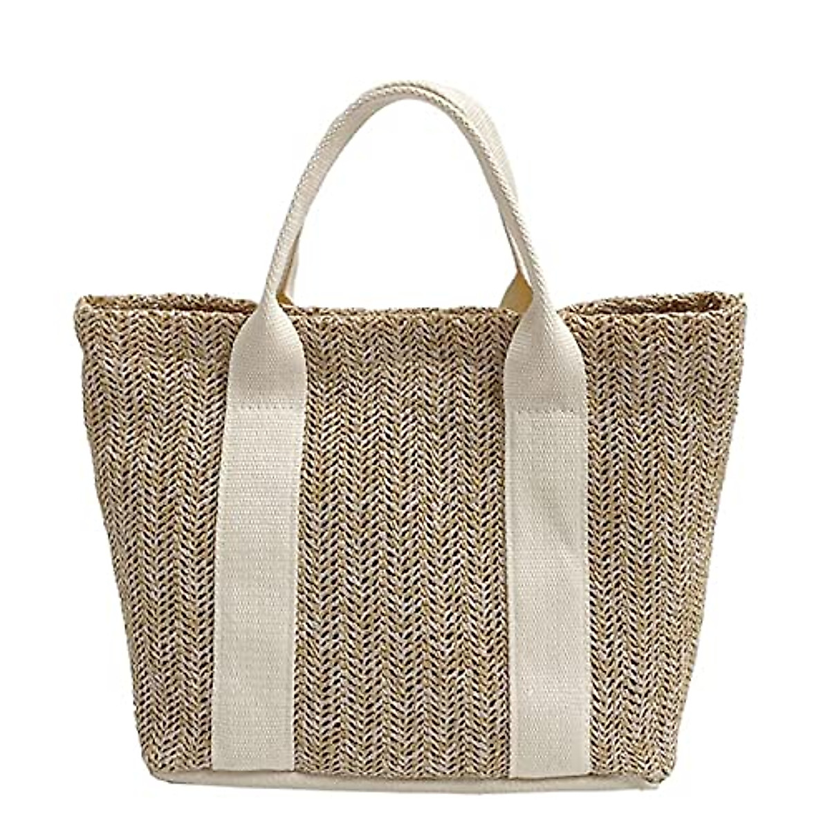 Mini Straw Tote Bag Natural Straw Woven Beach Bag Casual Shoulder Bags Handbag for Women Fashion Street Bags (Beige, One Size)