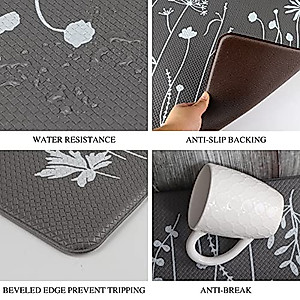 Rempry 2 Pcs Kitchen Rugs and Mats, Cushioned Anti-Fatigue Floor Mat, PVC Non-Slip Waterproof Kitchen Rug Set for Kitchen, Office, Sink 17"x47"+17"x29" (Grey)